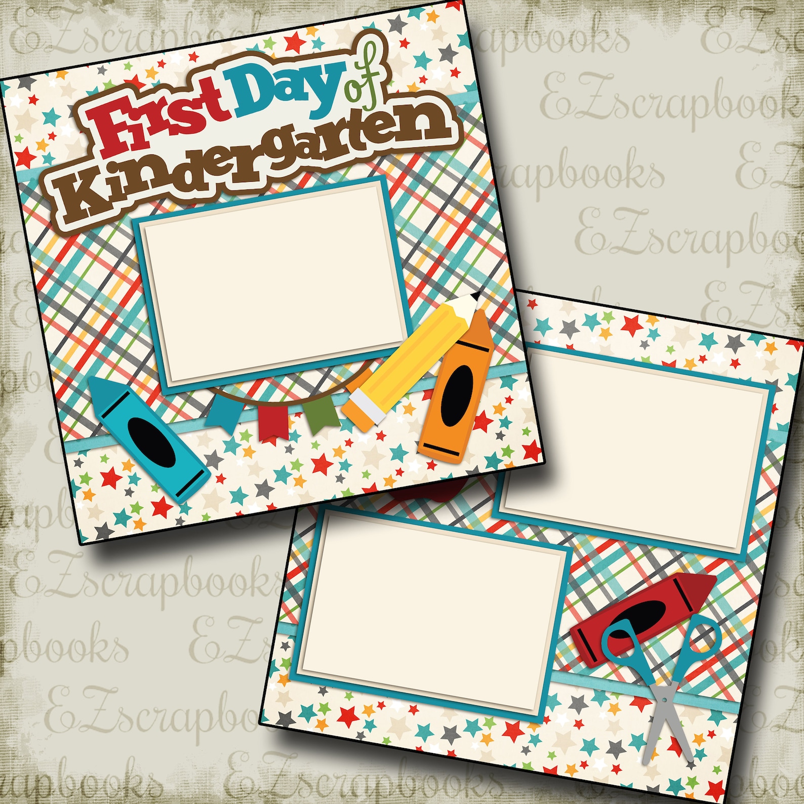 First Day of Kindergarten - 2 Premade Printed Scrapbook Pages - EZ ...