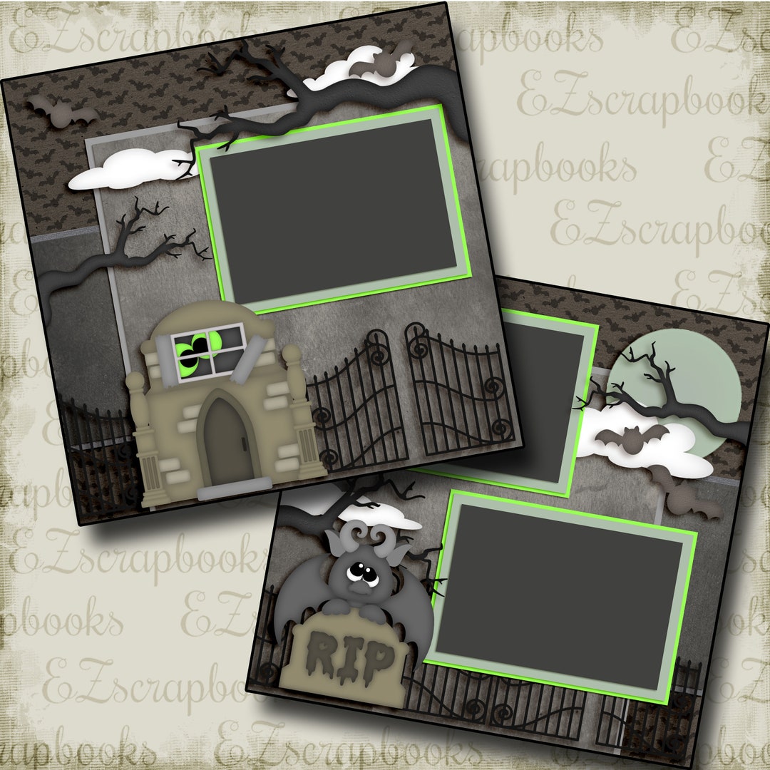 Cemetery - Halloween - 2 Premade Scrapbook Pages - EZ Layout 3536 - Etsy