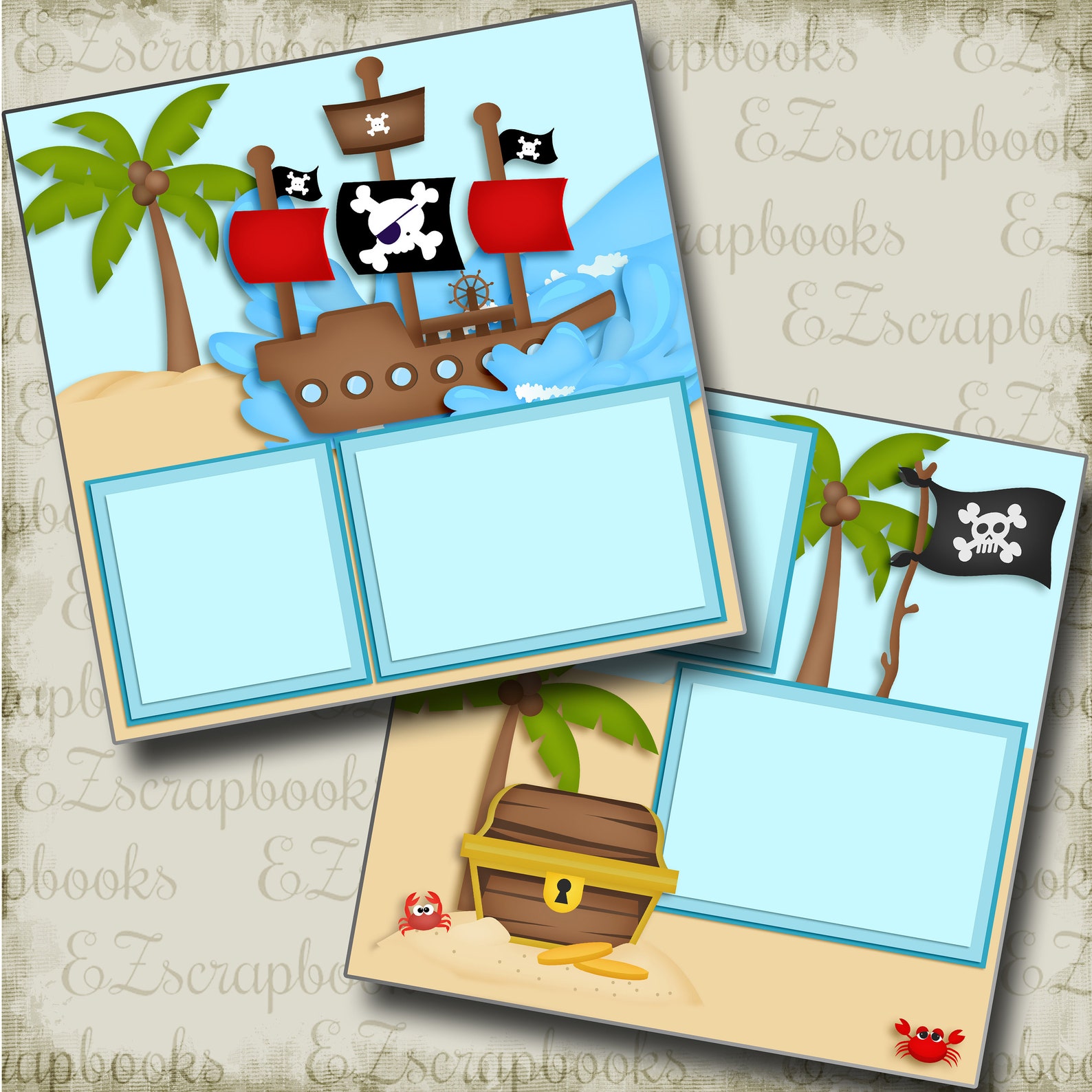 Beached Pirates - 2 Premade Scrapbook Pages - EZ Layout 3772 - Etsy
