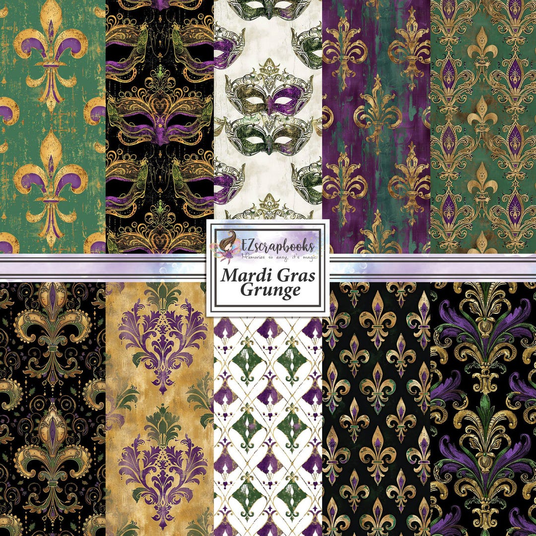 Mardi Gras Grunge - 12X12 Paper Pack - 8877 - Etsy