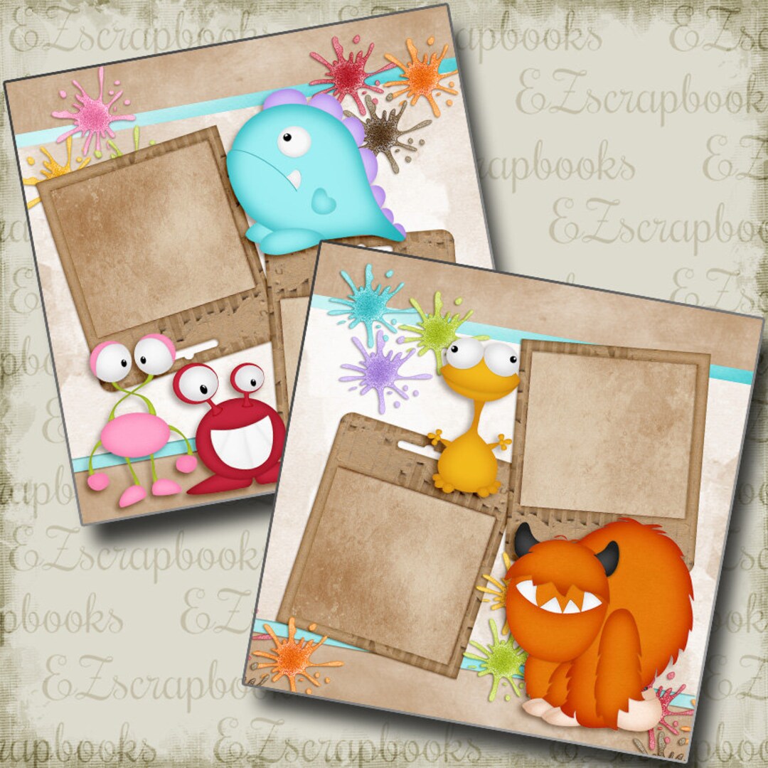 Little Monsters - 2 Premade Scrapbook Pages - EZ Layout 4342 - Etsy