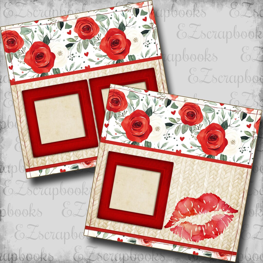 Valentine Kiss - 2 Premade Scrapbook Pages - EZ Layout 25-128 - Etsy