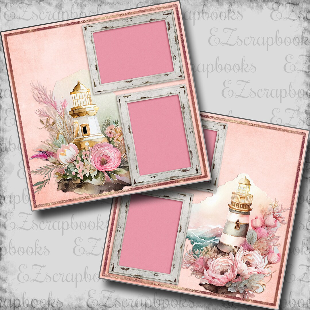 Boho Nautical Lighthouses 2 Premade Scrapbook Pages EZ Layout 6768 - Etsy