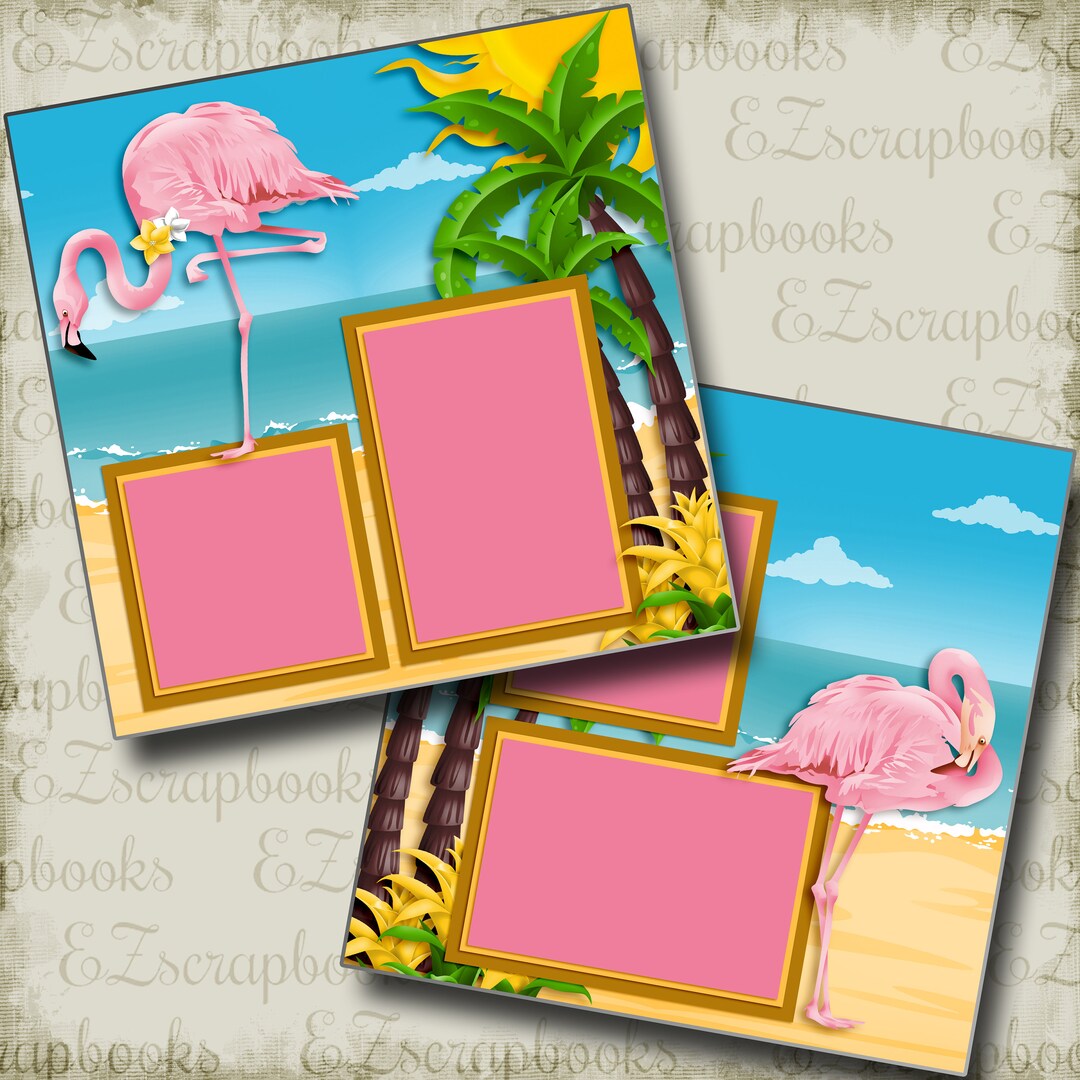 Pink Flamingos - 2 Premade Scrapbook Pages - EZ Layout 4064 - Etsy