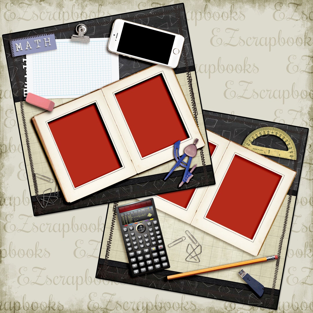 Math Gear - 2 Premade Scrapbook Pages - EZ Layout 4302 - Etsy