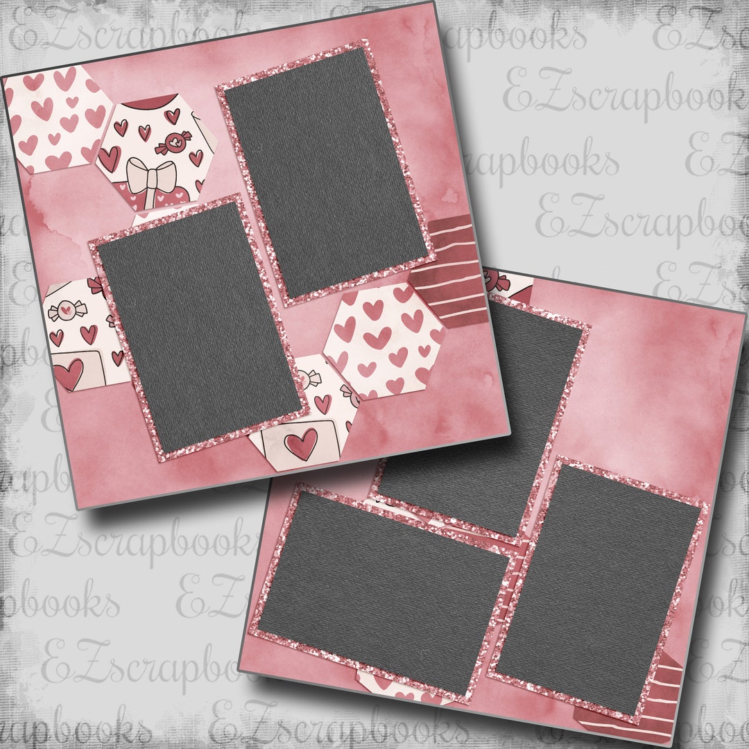 Valentine Hearts - 2 Premade Scrapbook Pages - EZ Layout 6458 - Etsy