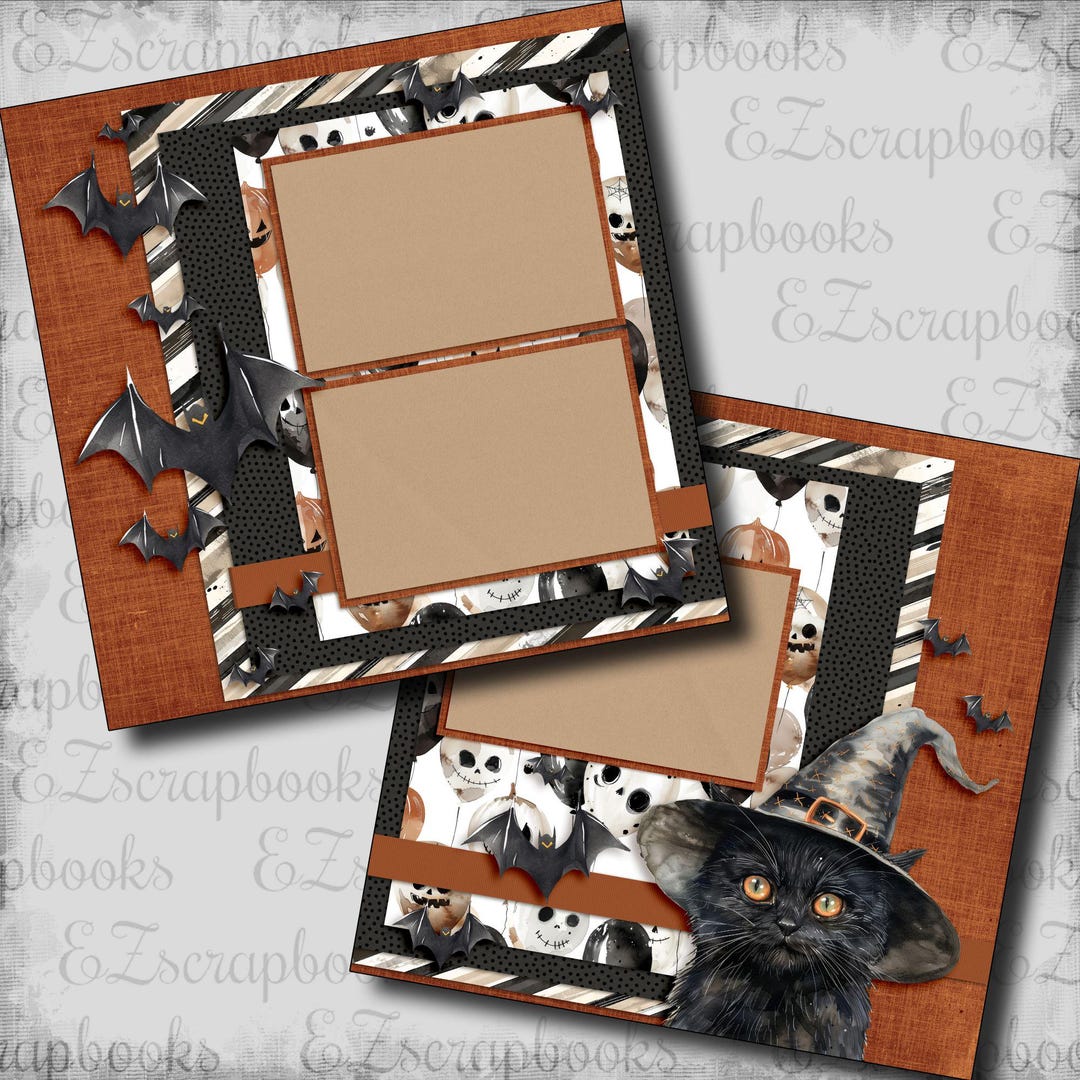 Spooky Season Black Cat - 2 Premade Scrapbook Pages - EZ Layout 24-658 ...