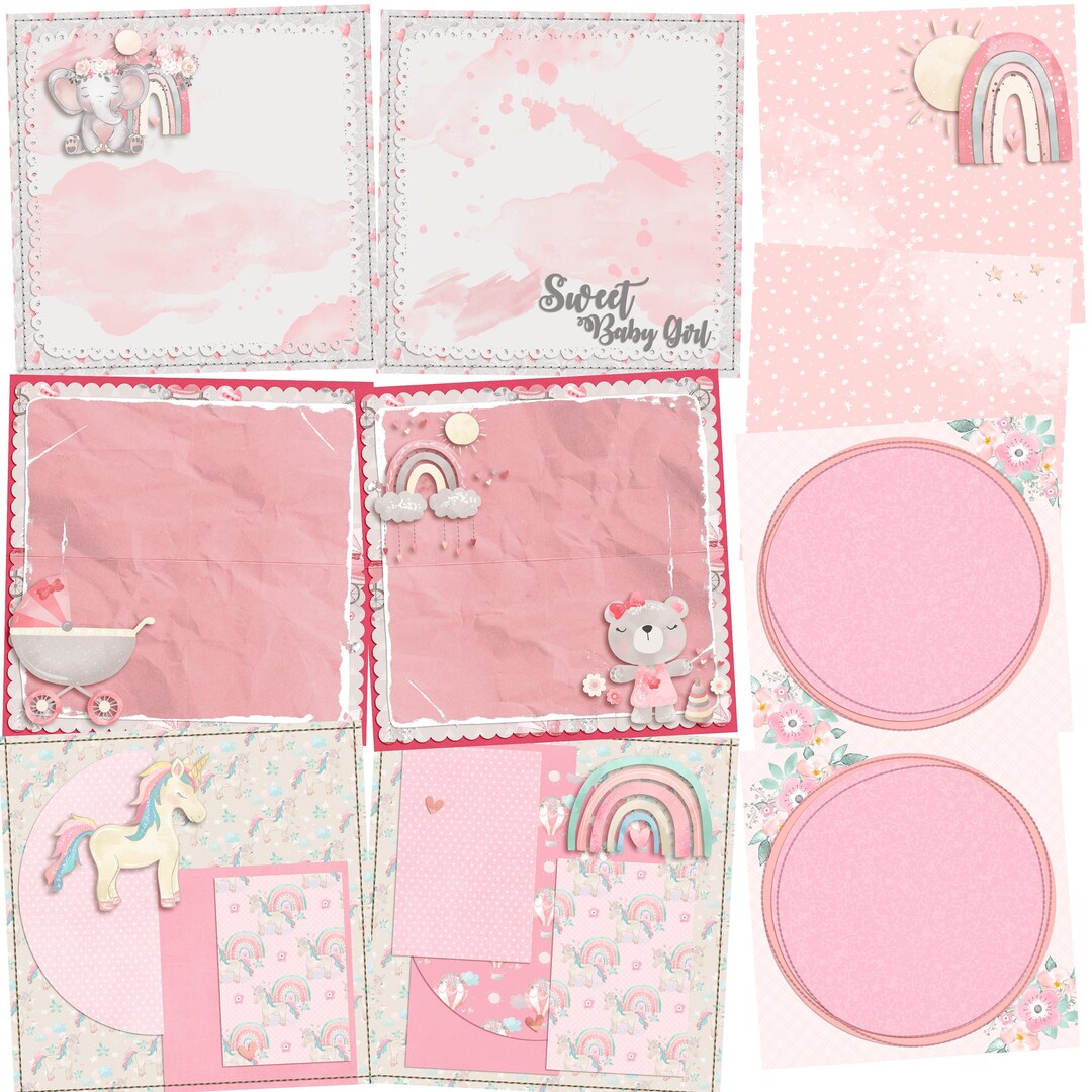 Sweet Baby Girl Background Pages Digital Scrapbook Page Bundle INSTANT ...