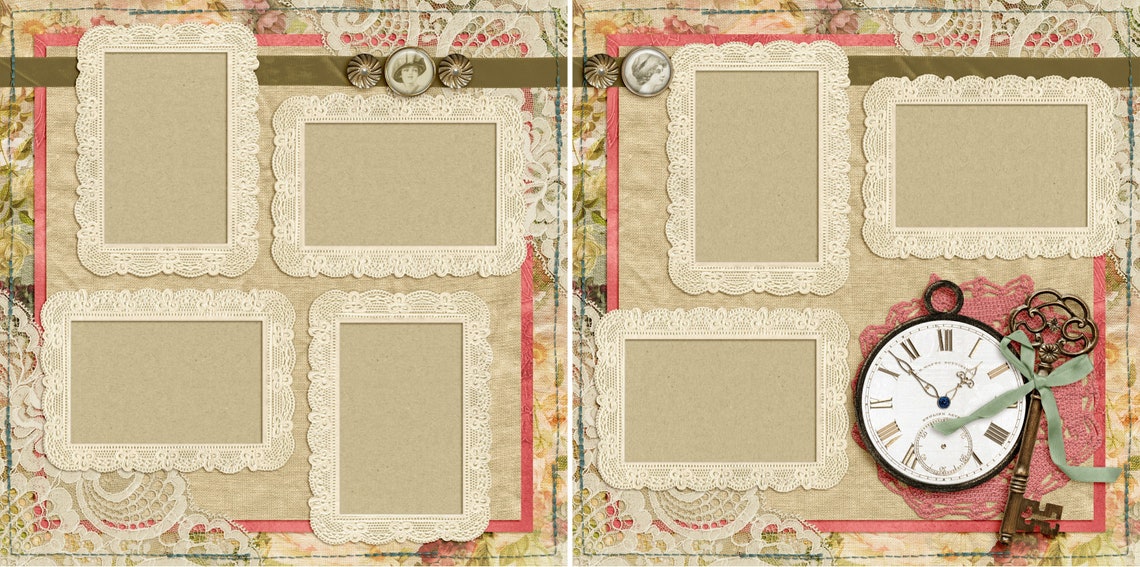 Vintage Lace 2 Premade Scrapbook Pages EZ Layout 4242 | Etsy