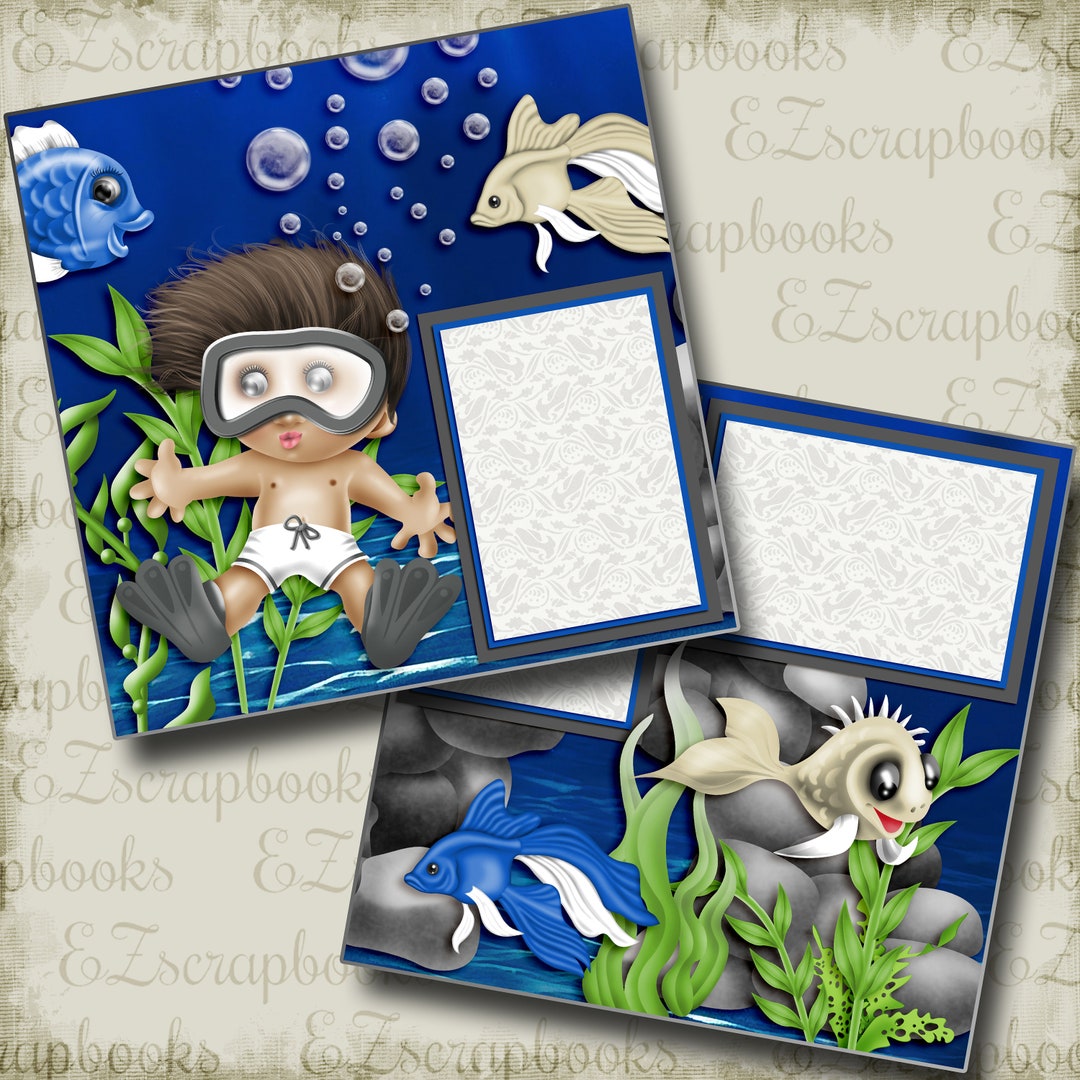 Deep Blue - 2 Premade Scrapbook Pages - EZ Layout 4076 - Etsy