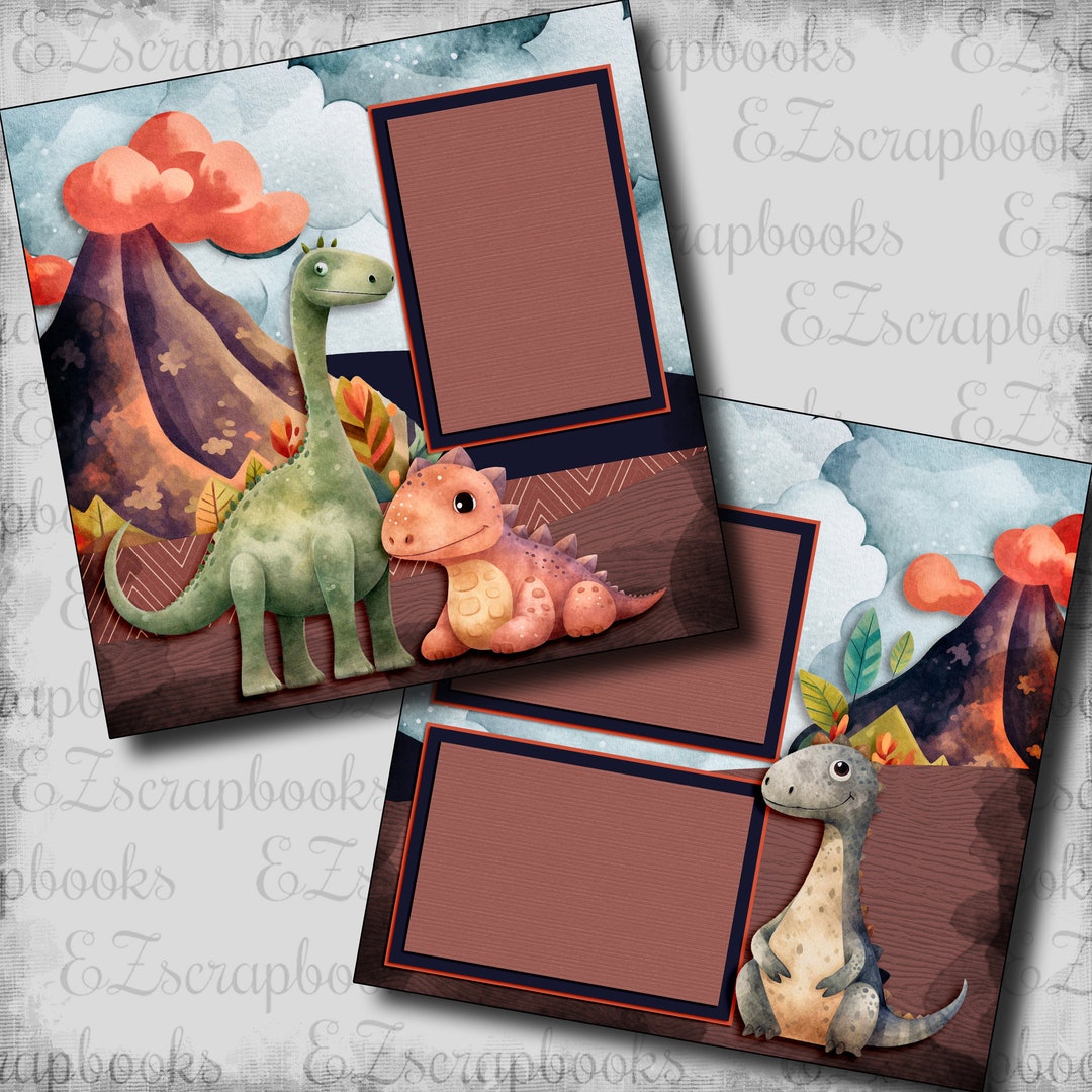 Dino Volcanoes 2 Premade Scrapbook Pages EZ Layout 24-002 - Etsy