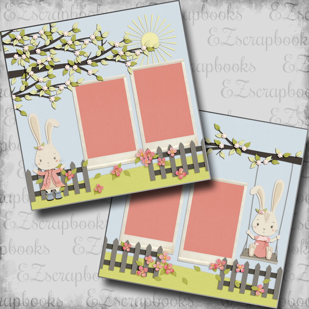 Spring Bunnies - 2 Premade Scrapbook Pages - EZ Layout 4728 - Etsy