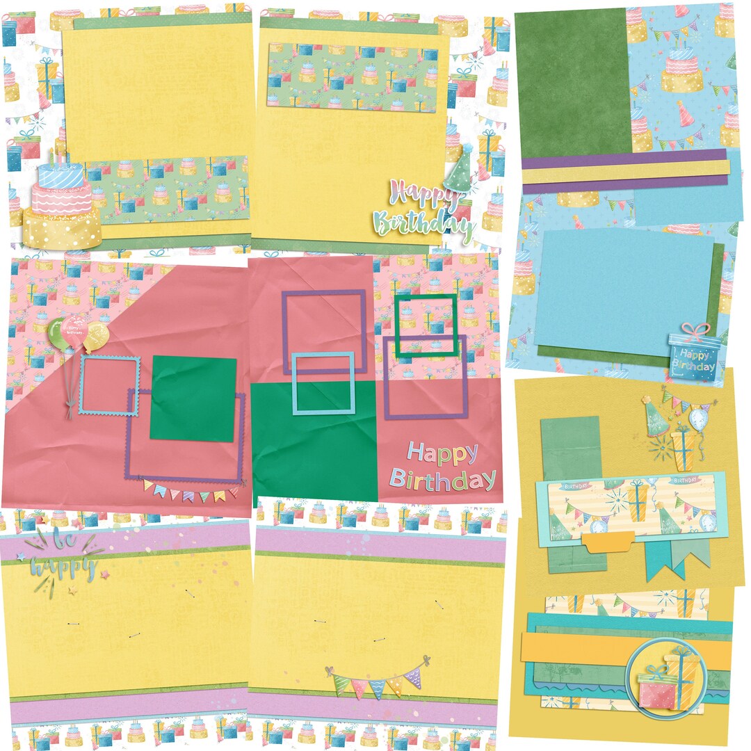 Happy Birthday Background Pages - Digital Scrapbook Page Bundle ...