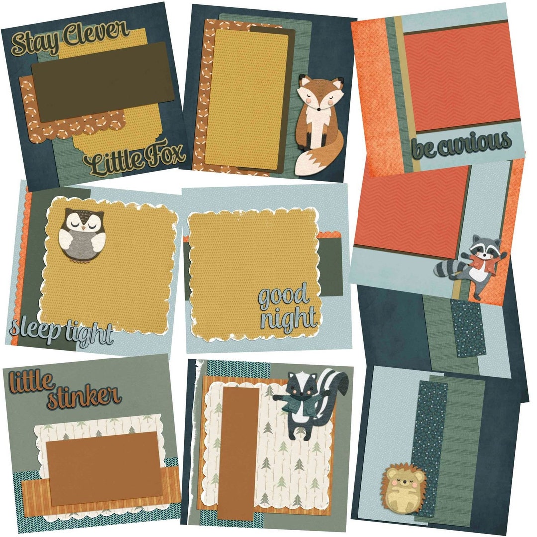 Forest Animals Boy Background Pages - Digital Scrapbook Page Bundle ...