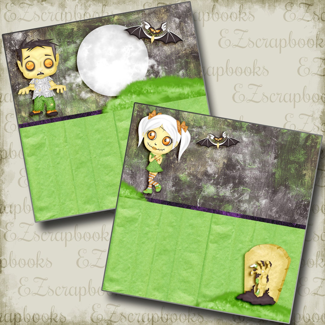 Zombies NPM - Halloween - 2 Premade Scrapbook Pages - EZ Layout 4369 - Etsy