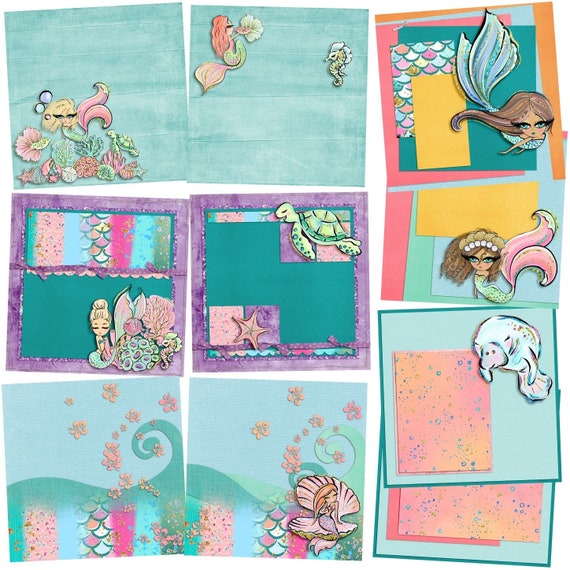 Mermaids Background Pages Digital Scrapbook Page Bundle - Etsy