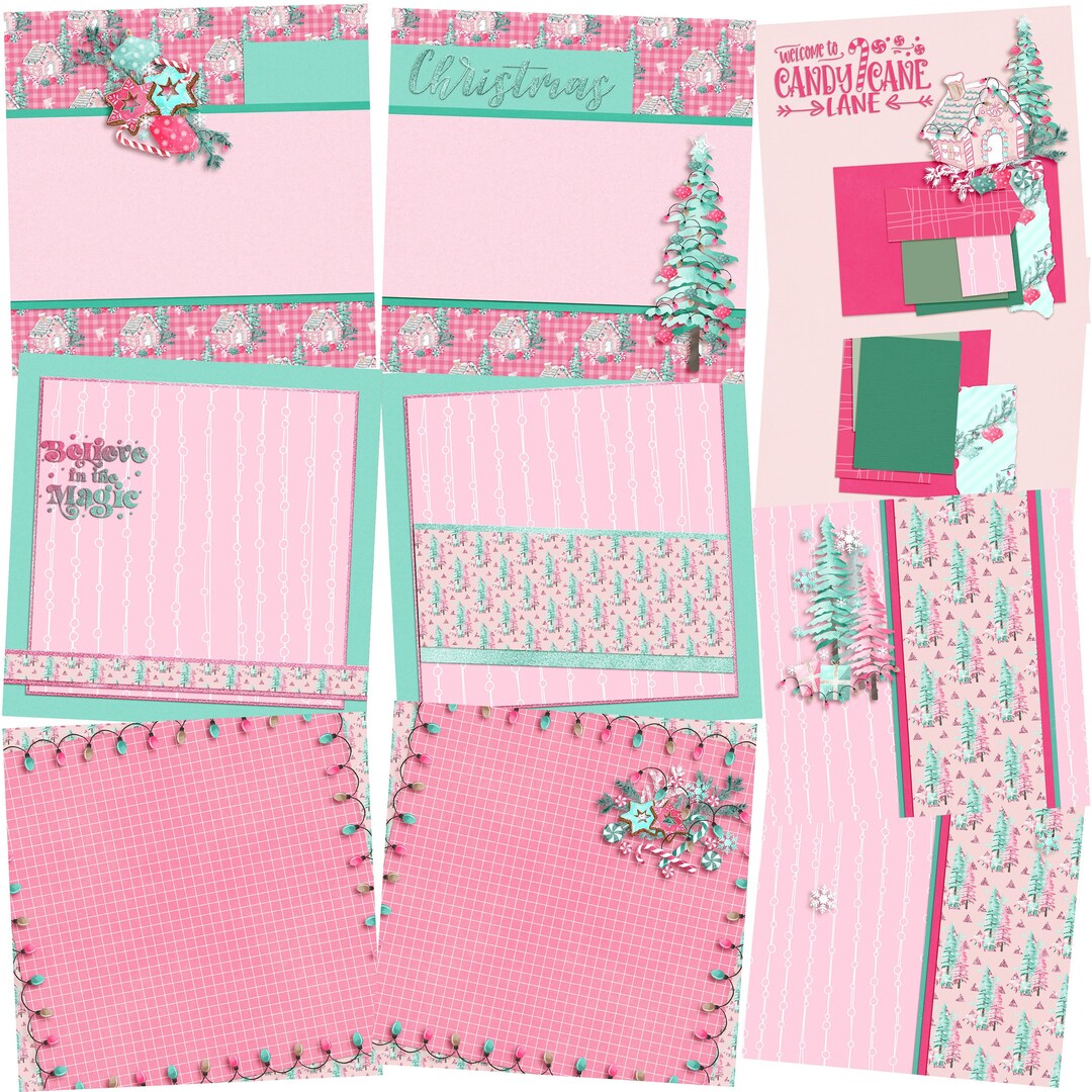 Peppermint Christmas Background Pages - Digital Scrapbook Page Bundle ...
