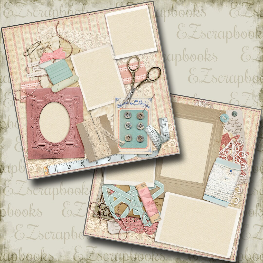 Vintage Sewing - 2 Premade Scrapbook Pages - EZ Layout 4268 - Etsy