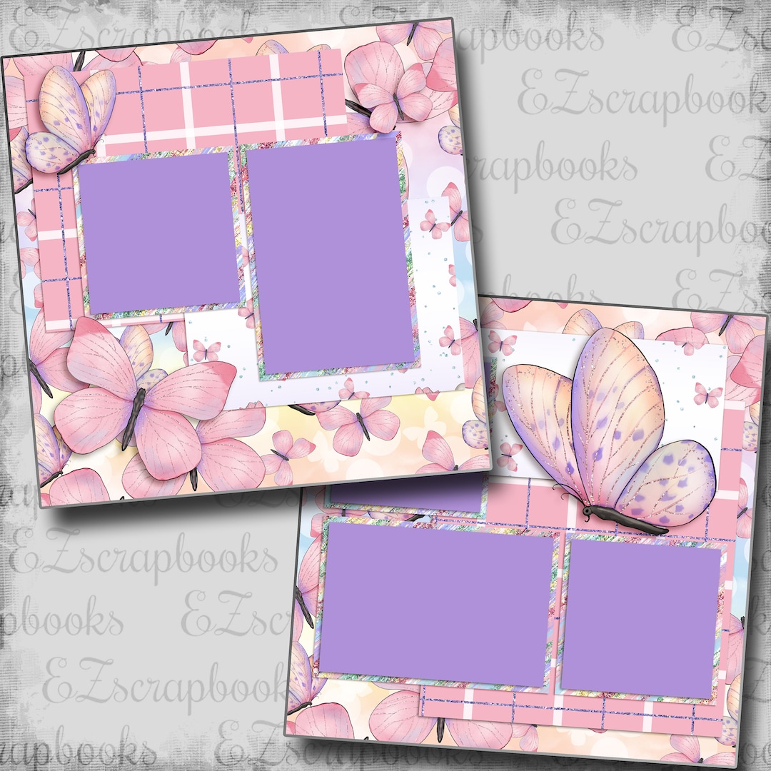 Pink Butterflies - 2 Premade Scrapbook Pages - EZ Layout 6626 - Etsy