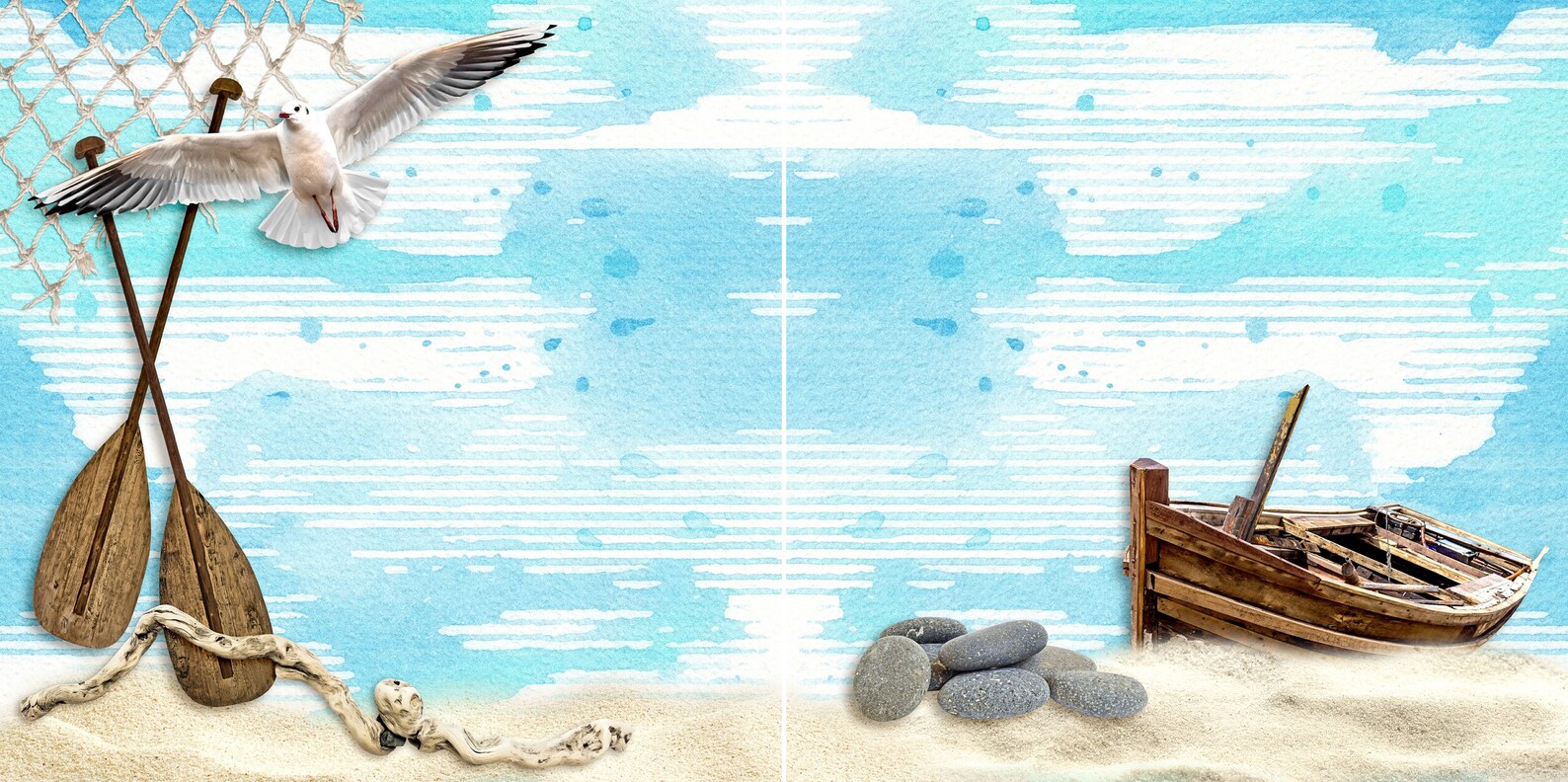 Ocean Adventures Beach Background Pages Digital Scrapbook - Etsy