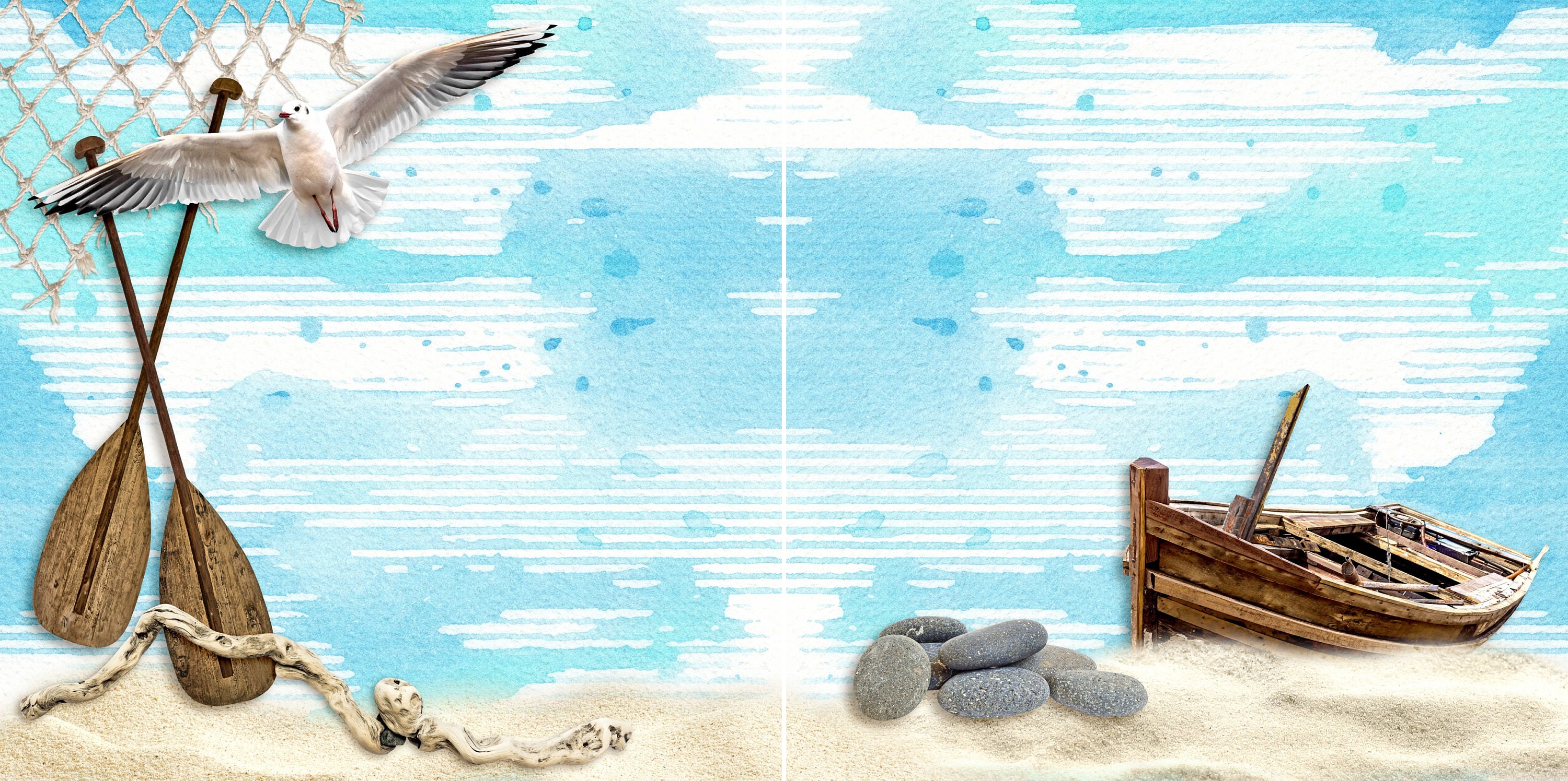 Ocean Adventures Beach Background Pages Digital Scrapbook - Etsy