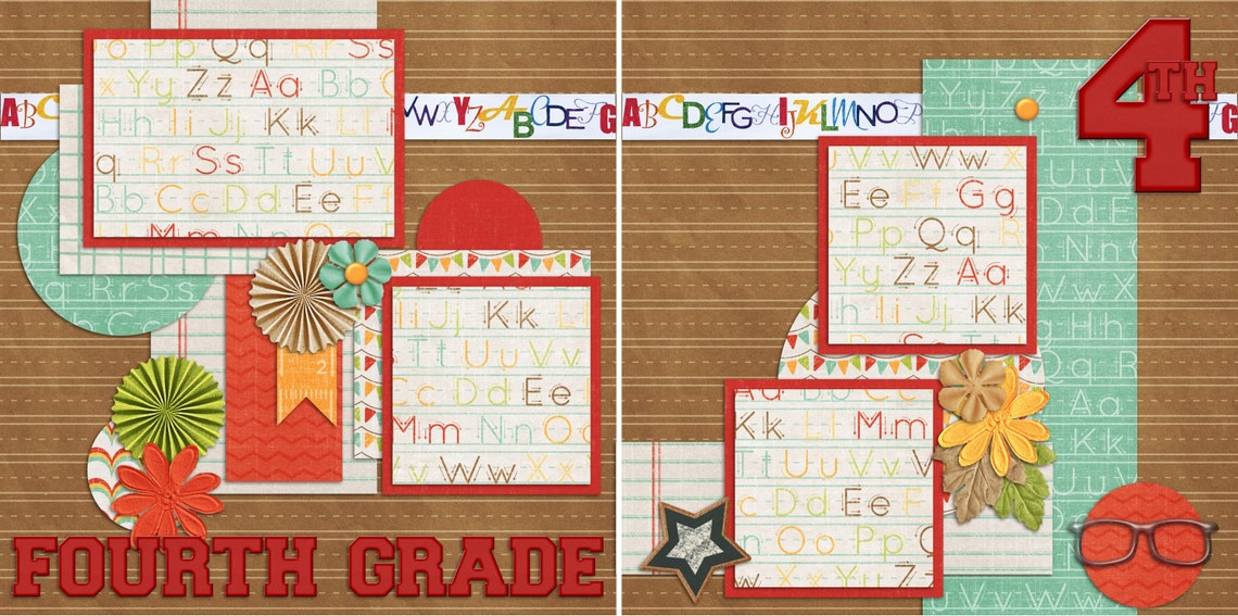 Fourth Grade School 2 Premade Printed Scrapbook Pages EZ | Etsy