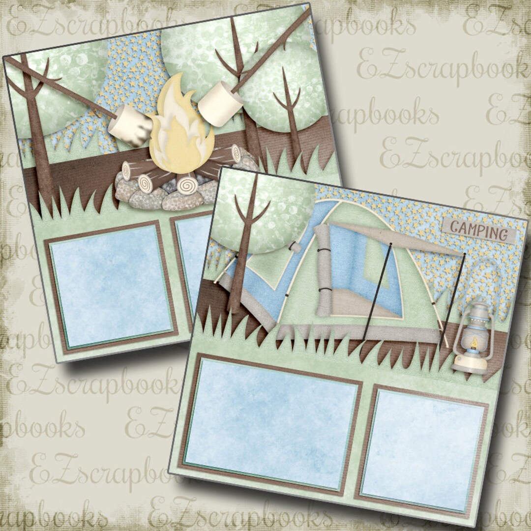 Camping - 2 Premade Scrapbook Pages - EZ Layout 4332 - Etsy
