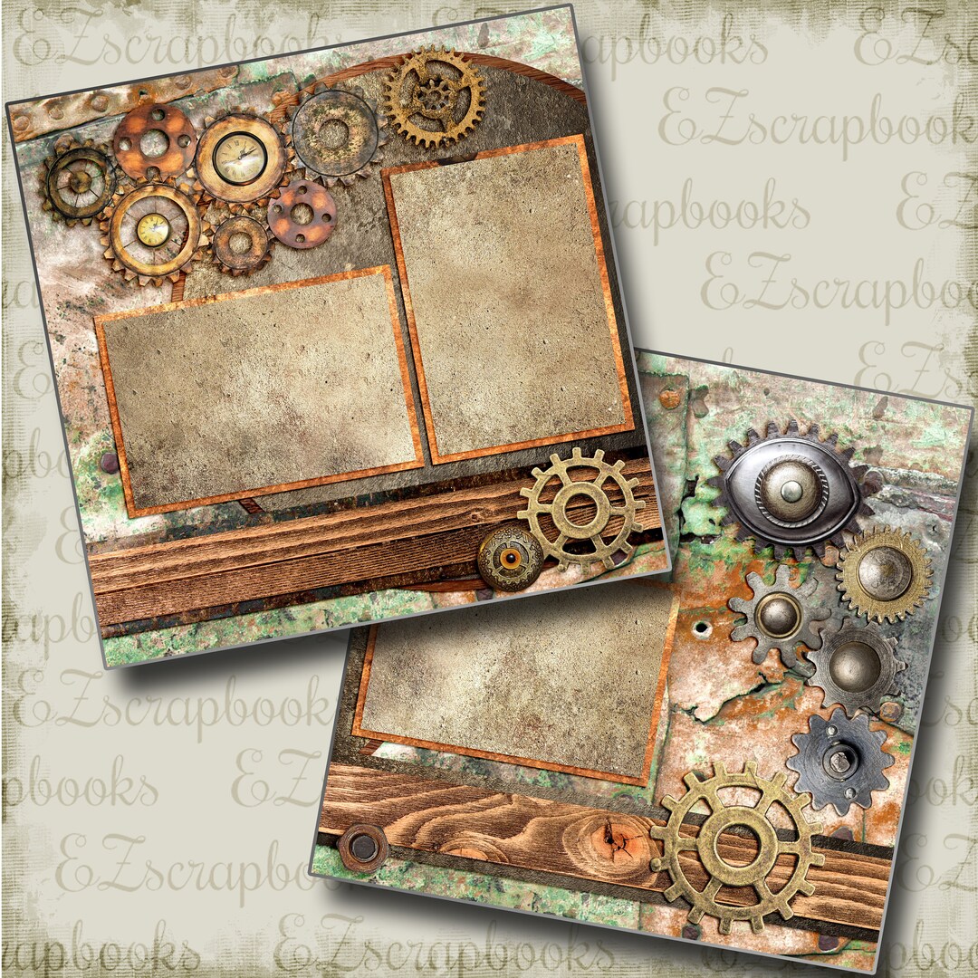 Steampunk 4 - 2 Premade Scrapbook Pages - EZ Layout 3716 - Etsy