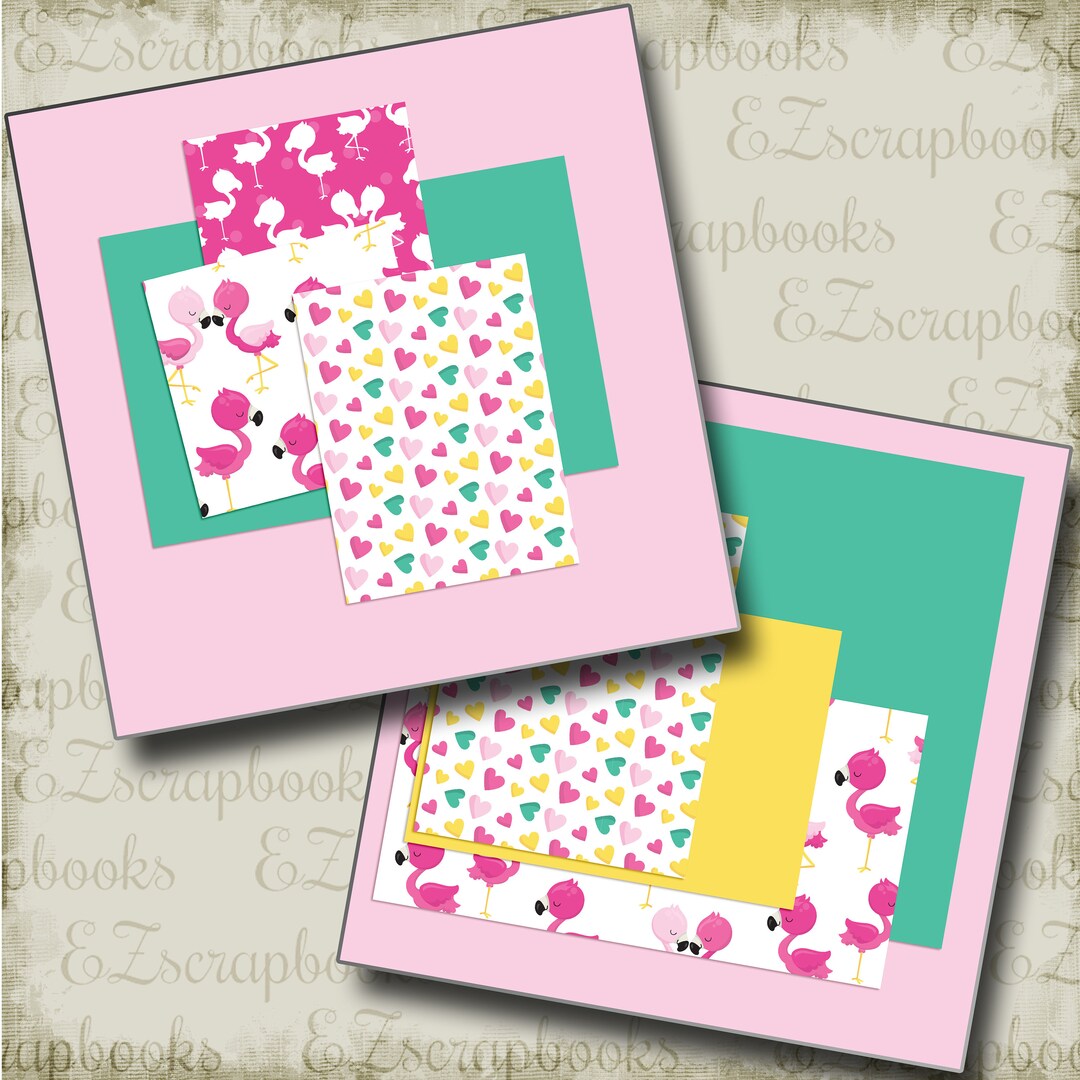 Cute Flamingos NPM 2 Premade Scrapbook Pages EZ Layout 4881 - Etsy
