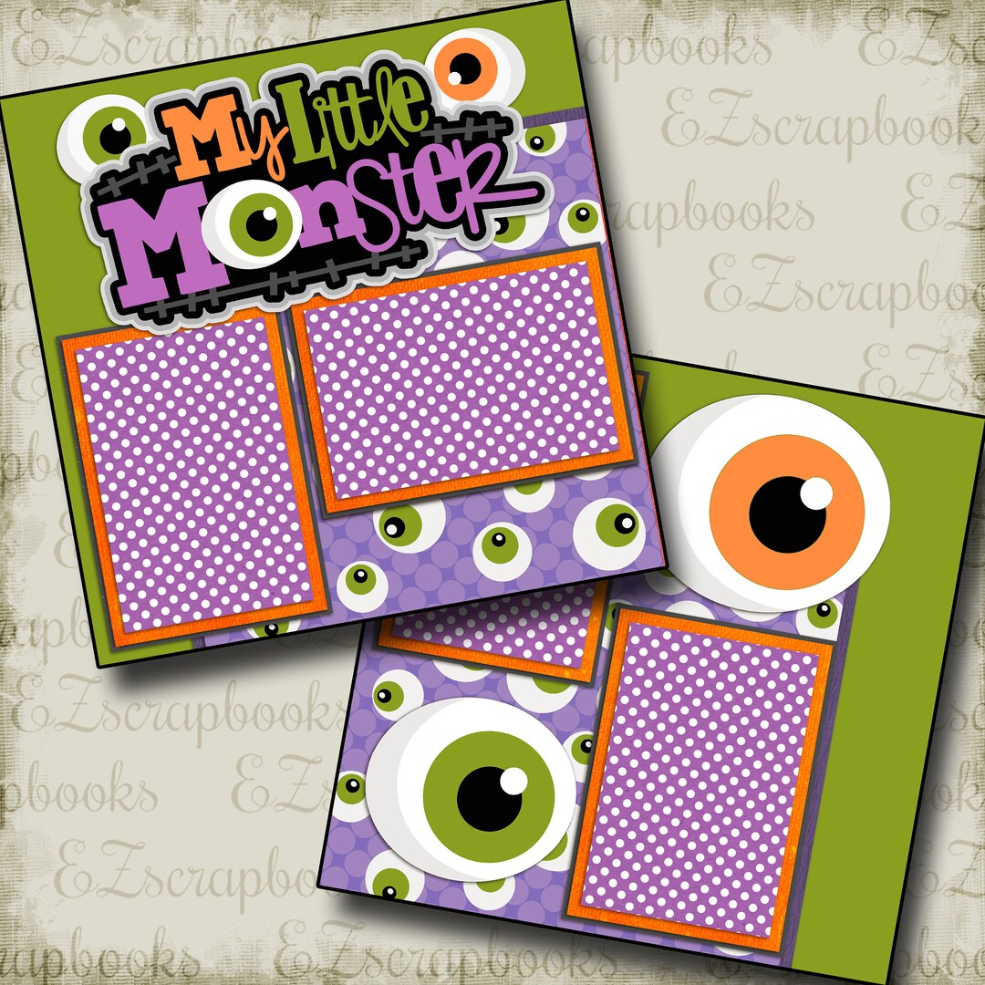 My LITTLE MONSTER - 2 Premade Scrapbook Pages - EZ Layout 2152 - Etsy