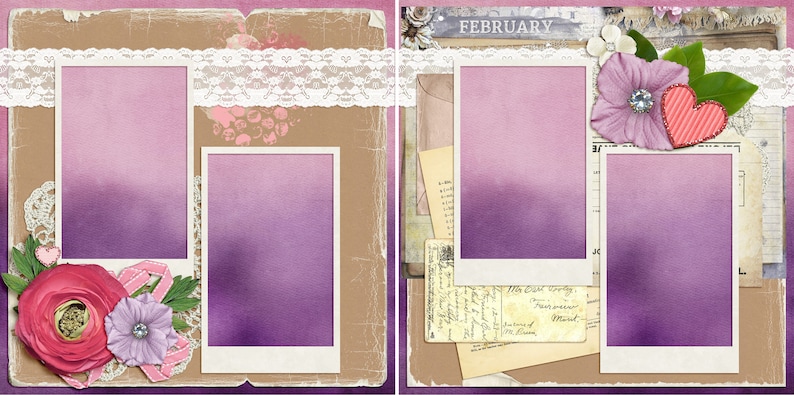 February 2 Premade Scrapbook Pages EZ Layout 4824 | Etsy