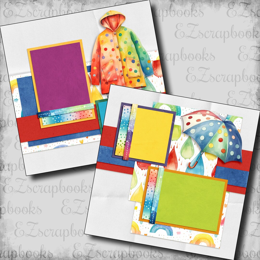 April Showers Rain Gear - 2 Premade Scrapbook Pages - EZ Layout 24-144 ...