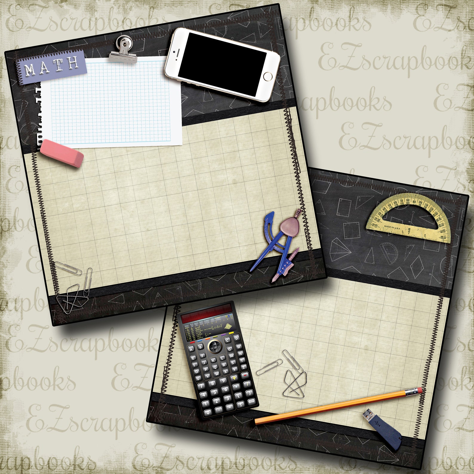 Math Gear NPM - 2 Premade Scrapbook Pages - EZ Layout 4303 - Etsy