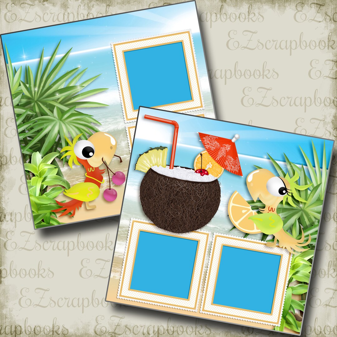 Party Parrots - 2 Premade Scrapbook Pages - EZ Layout 4070 - Etsy