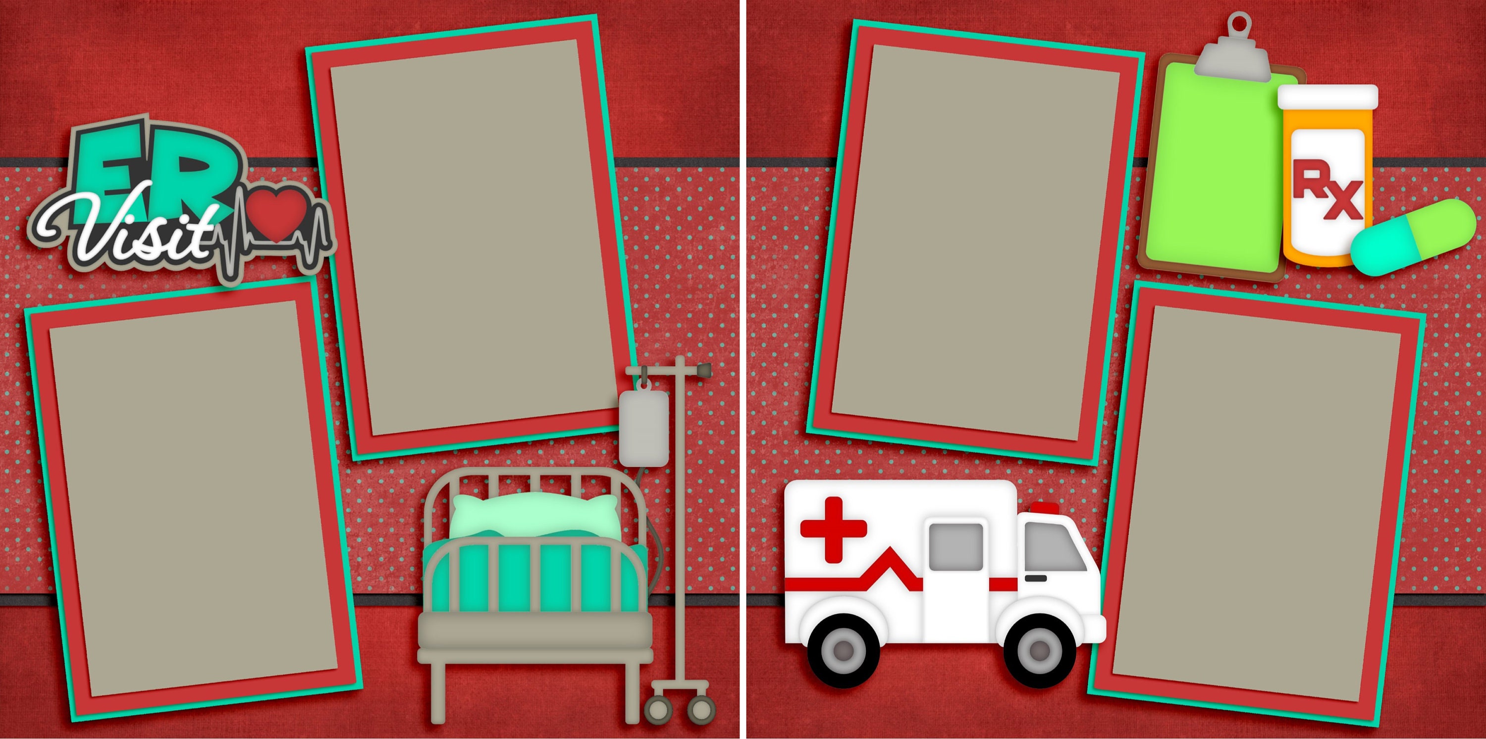 ER Visit - 2 Premade Scrapbook Pages - EZ Layout 3498 - Etsy