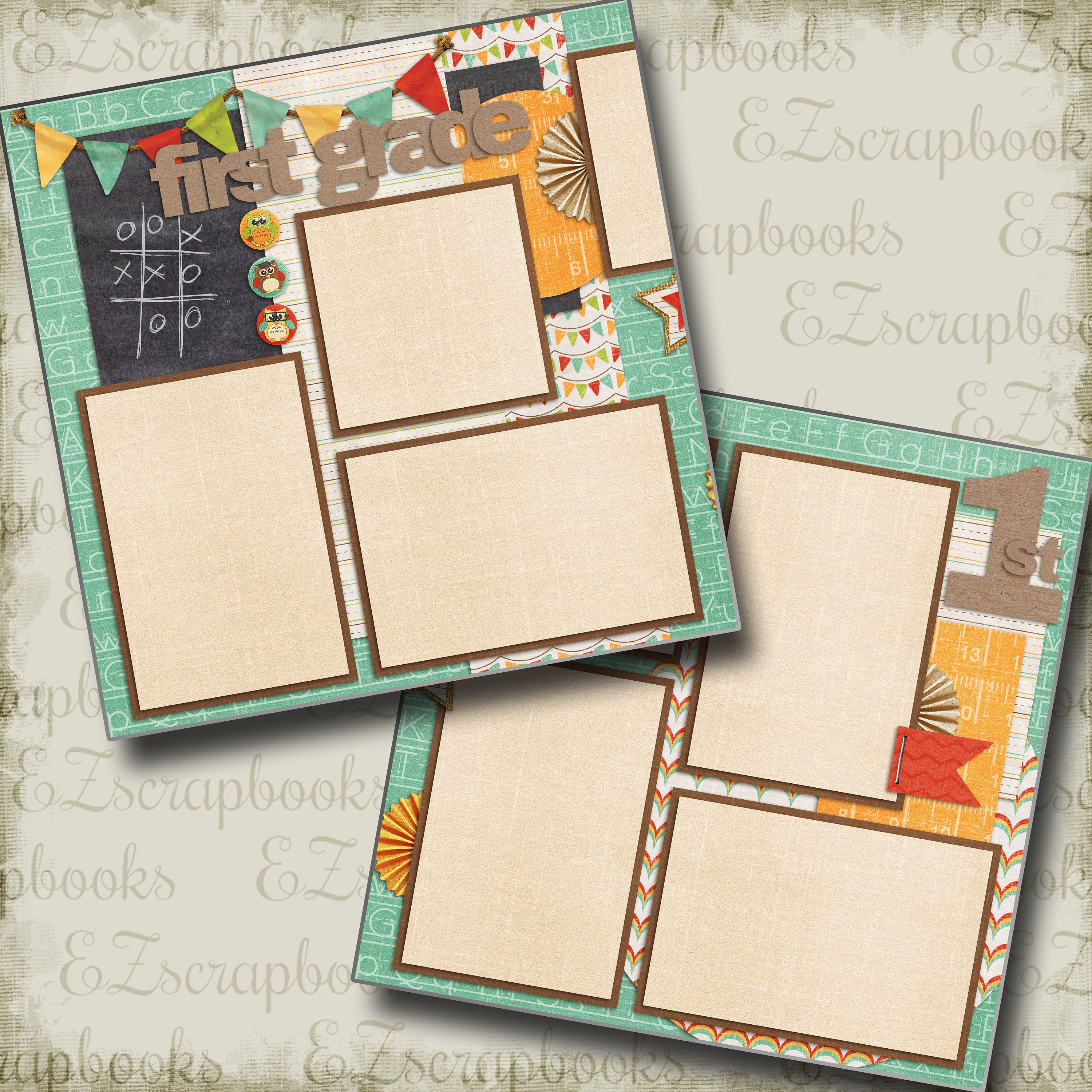 First Grade - School - 2 Premade Printed Scrapbook Pages - EZ Layout ...