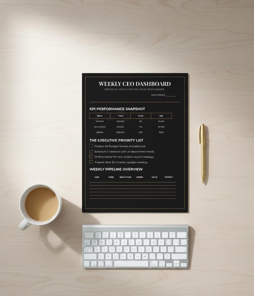 Weekly CEO Dashboard Template | Business Planner PDF, KPI Tracker ...