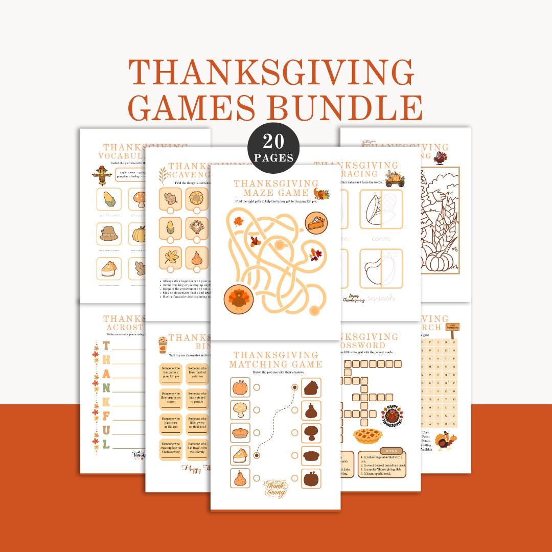 Thanksgiving Games Bundle: Trivia, Bingo, Maze, Matching, Scavenger ...