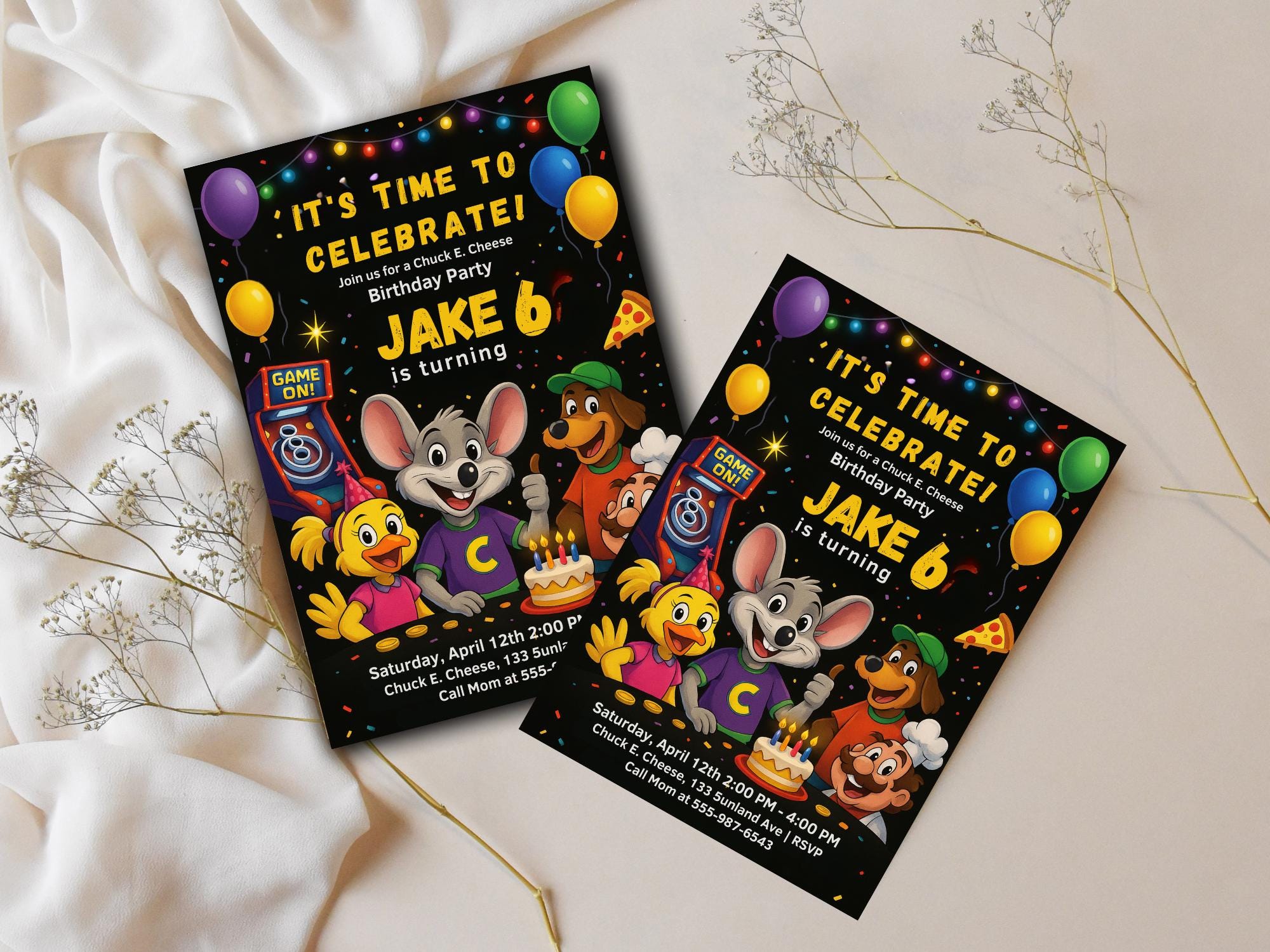Chuck E Cheese Birthday Invitation | Editable Kids Party Invite | Game ...