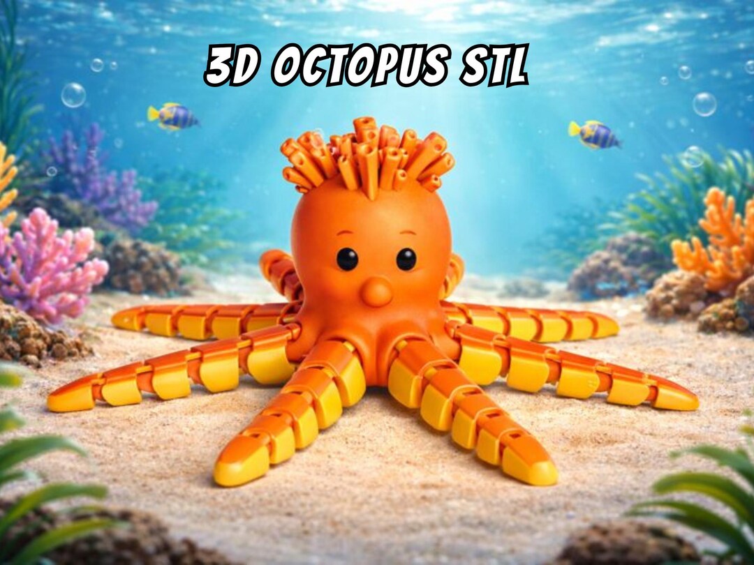 3D Octopus STL | Articulated Octopus Model | Cute Flexi Sea Animal | 3D ...