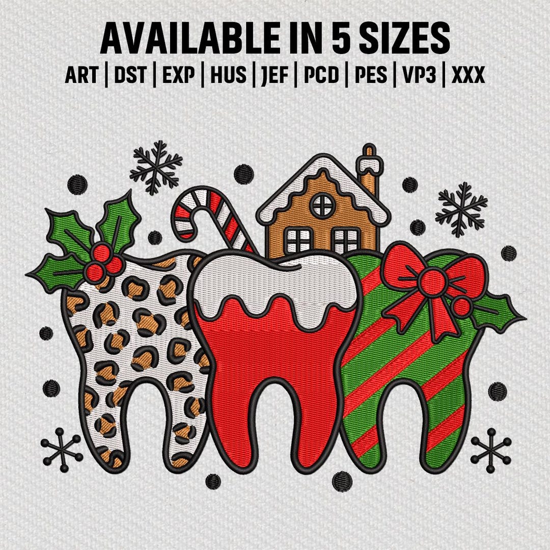 Christmas Tooth Embroidery Design, Dentist Holiday Embroidery File With ...