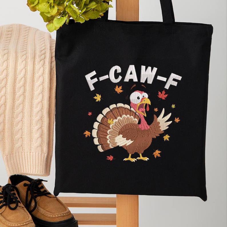F-caw-f Turkey Embroidery File, Funny Thanksgiving Bird Screaming Fall ...