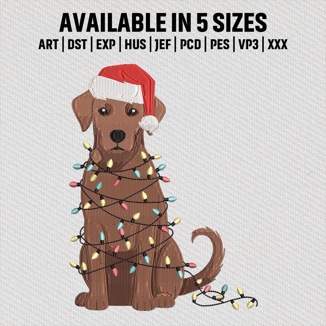 Chocolate Lab Christmas Embroidery File, Cute Brown Dog With Santa Hat ...