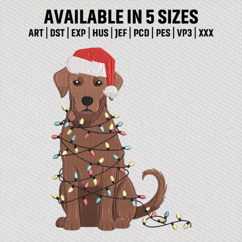 Chocolate Lab Christmas Embroidery File, Cute Brown Dog With Santa Hat ...