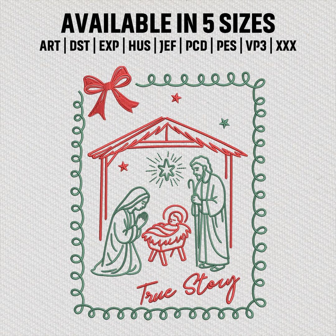 True Story Nativity Scene Embroidery File, Jesus Birth Holy Family ...
