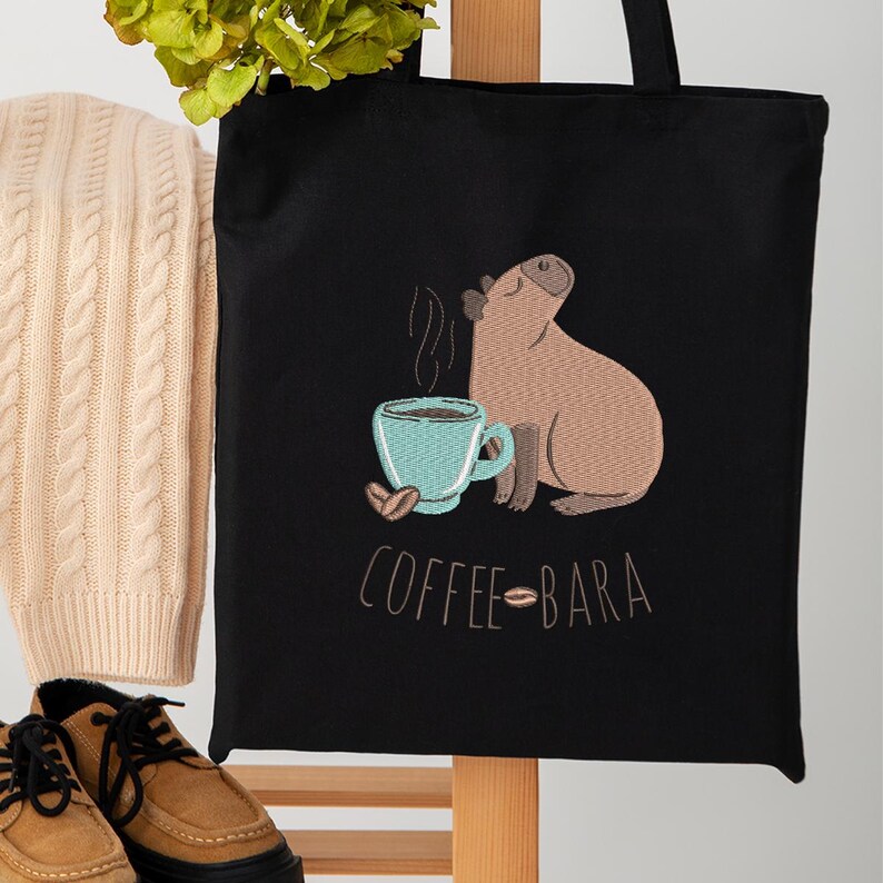 Capybara Coffee Embroidery Design, Funny Animal Machine File (5 Sizes ...