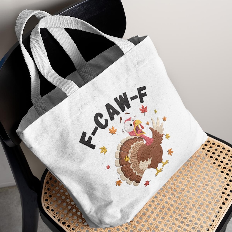 F-caw-f Turkey Embroidery File, Funny Thanksgiving Bird Screaming Fall ...
