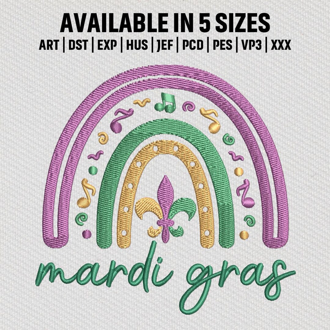 Mardi Gras Rainbow Embroidery Design, Mardi Gras Fat Tuesday Embroidery ...