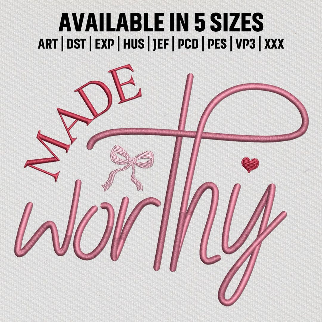 Made Worthy Embroidery File, Christian Affirmation Script, Faith Word ...