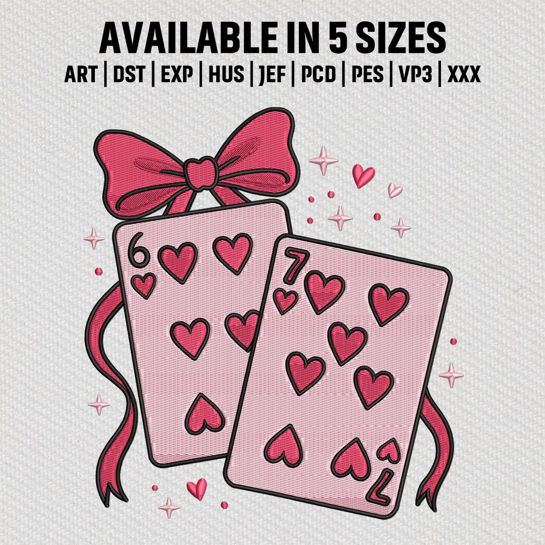 Valentine Playing Cards Hearts Embroidery Digital File, Cute Love ...
